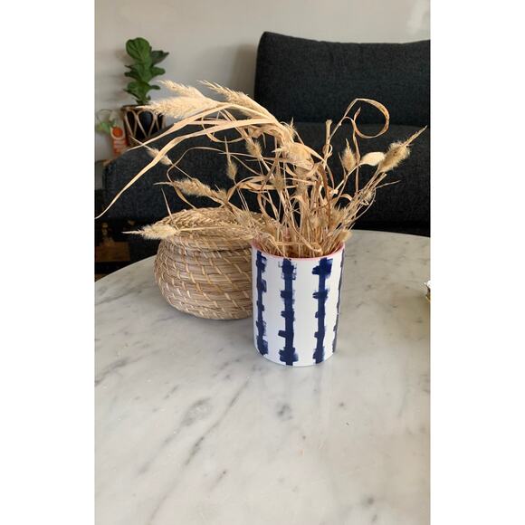 Other | Target Threshold White Blue Striped Ceramic Vase | Poshmark